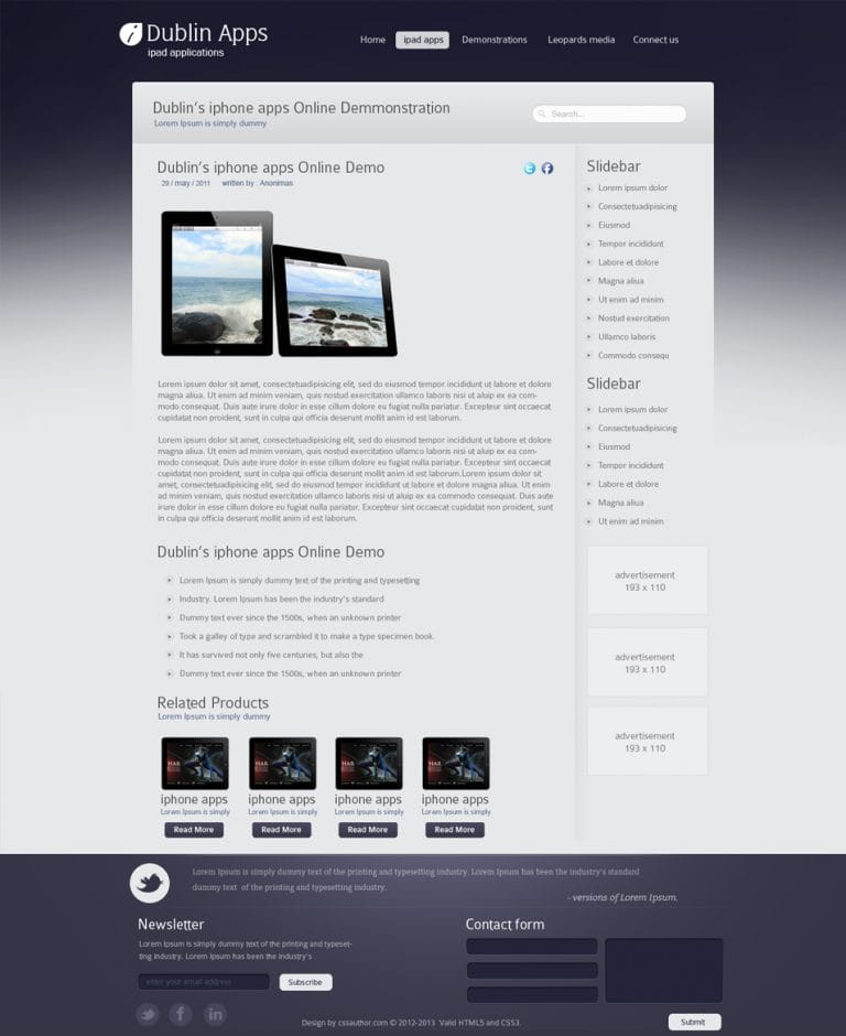 Professional Website Design Template For IPad And IPhone Applications