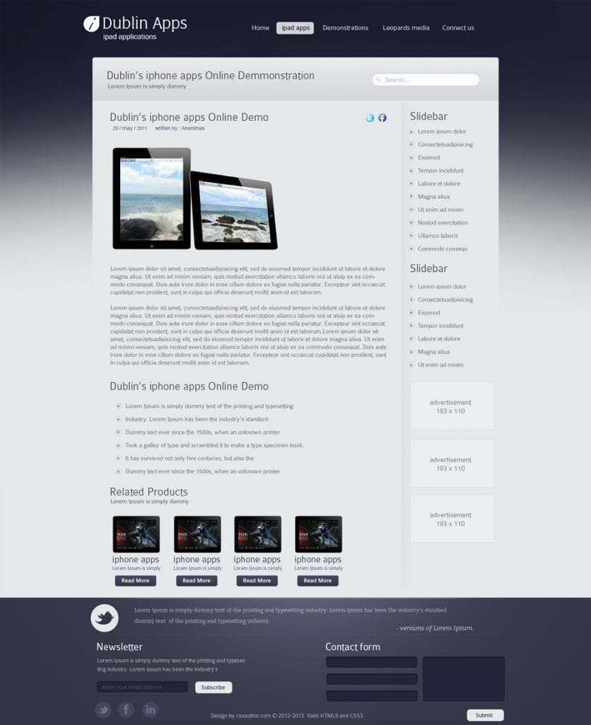 Professional Website Design Template For IPad And IPhone Applications