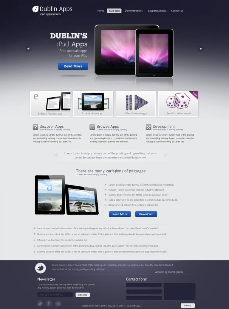 Professional Website Design Template For IPad And IPhone Applications