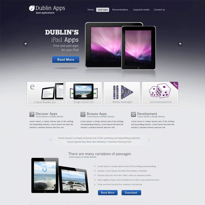 Professional Website Design Template For IPad And IPhone Applications