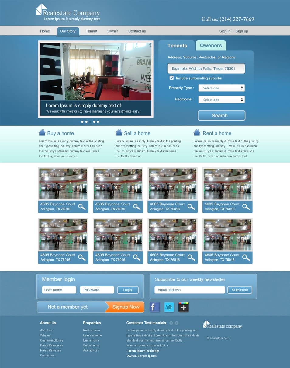 Real Estate Website Template PSD For Free Download - Freebie No: 47