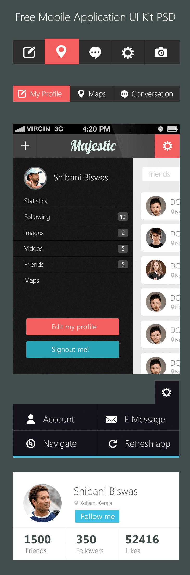 Beautiful Free Mobile Application UI Kit PSD « Freebie No: 95