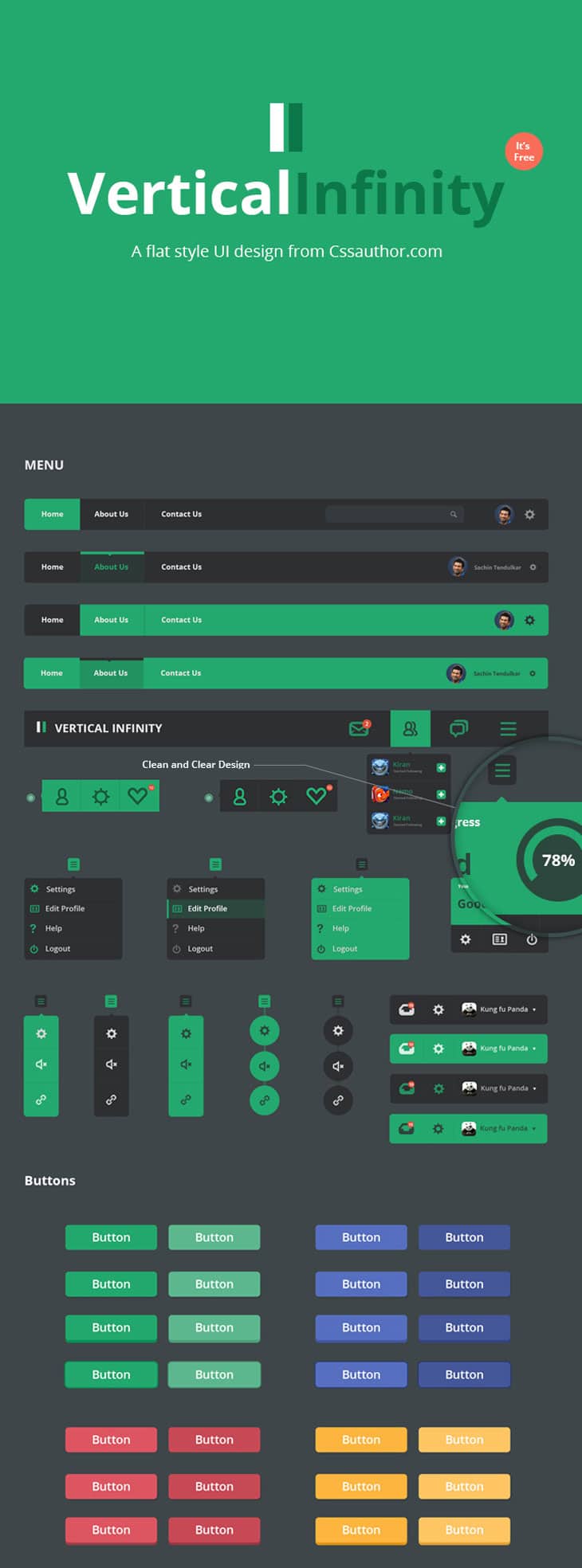 Free Flat GUI Templates » 25 Best Free Flat Style UI Design KIts