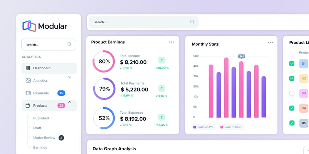 Free Dashboard UI Design PSD- Css Author