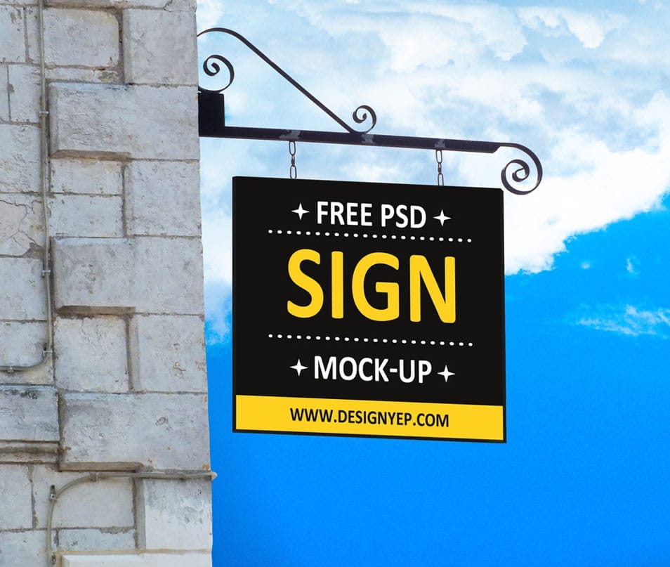 Free Hanging Wall Sign Mockup PSD » CSS Author
