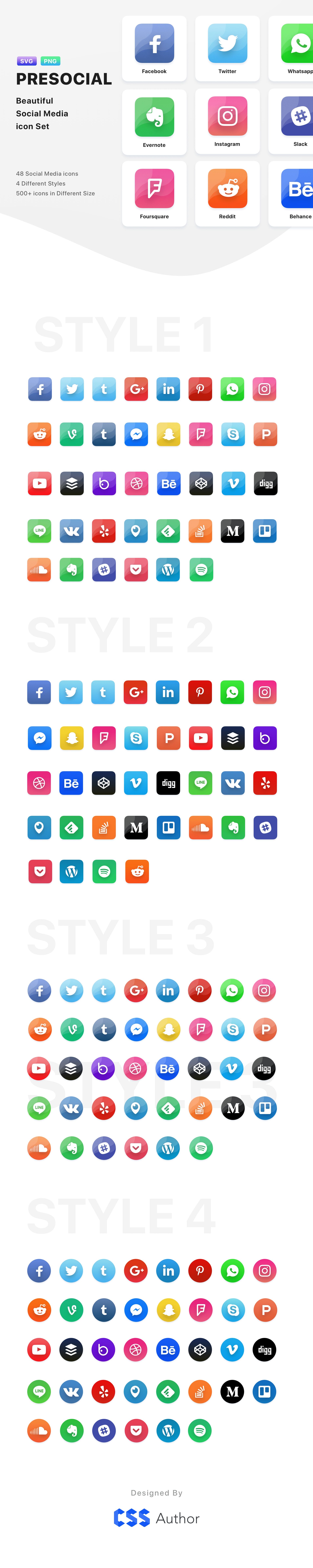 PRESOCIAL - Free Social Media Iconset (SVG, PNG) » CSS Author