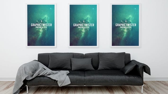 Triple Poster Frame With Sofa Mockup » CSS Author