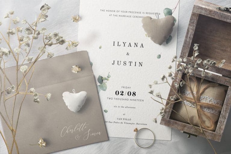Invitation Card And Envelopes With Plush Hearts Mockup Top View » CSS ...