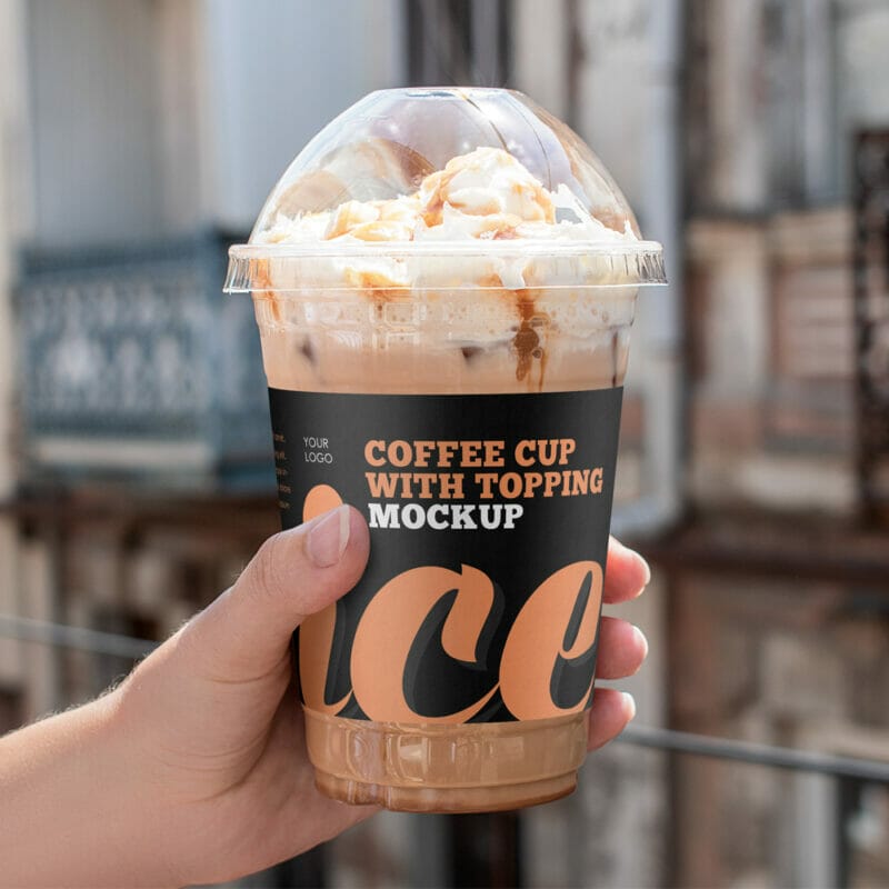 Free Iced Coffee Cup With Topping Mockup » CSS Author