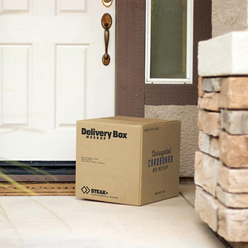 Free Brown Delivery Box At Door Mockup PSD » CSS Author