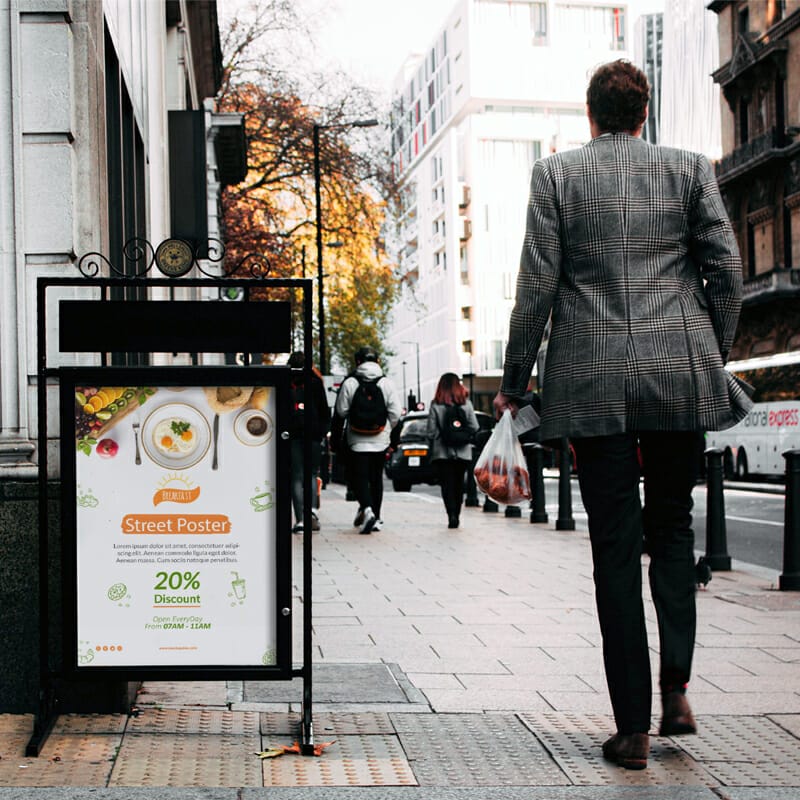 Free Street Poster On Stand Mockup PSD Template » CSS Author