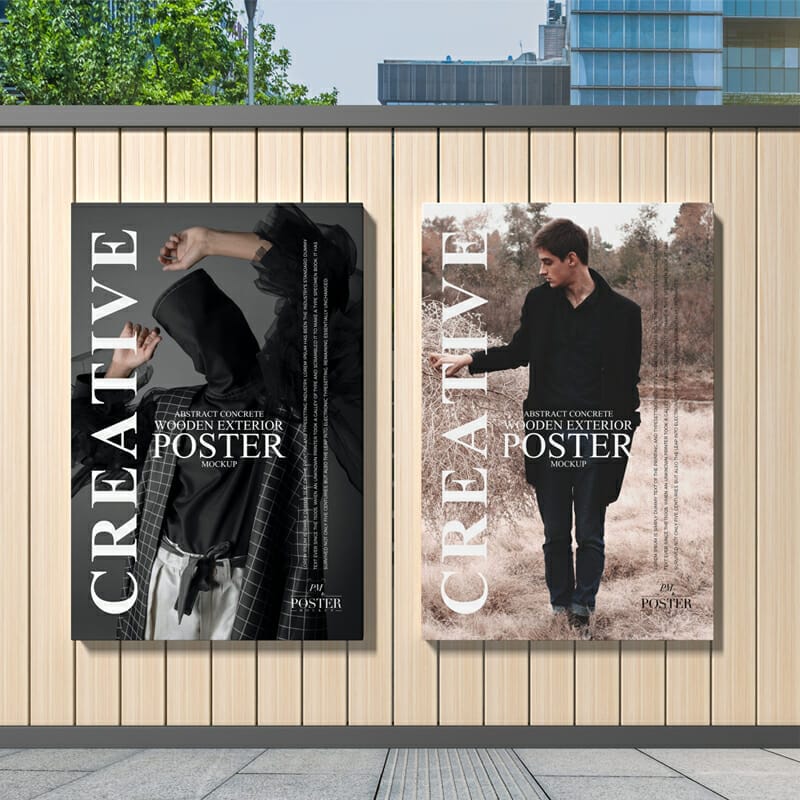 Abstract Concrete Wooden Exterior Poster Mockup » CSS Author