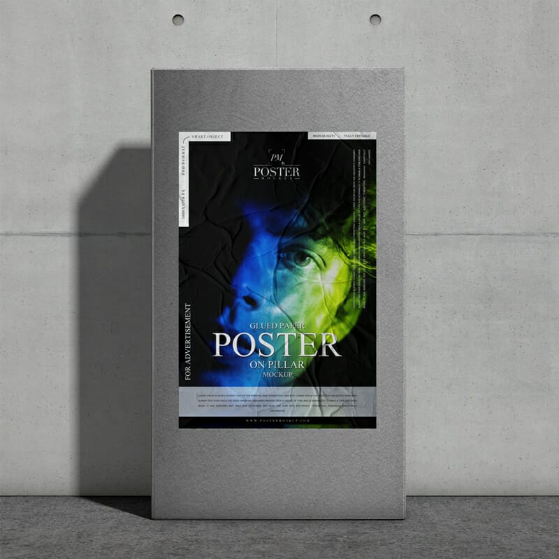 Glued Paper Poster On Pillar Mockup » CSS Author