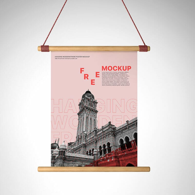 Free Hanging Wooden Frame Poster Mockup » CSS Author