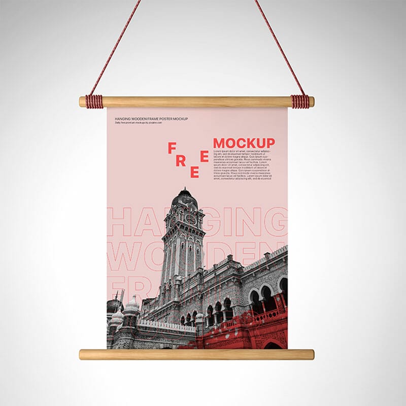 Free Hanging Wooden Frame Poster Mockup » CSS Author