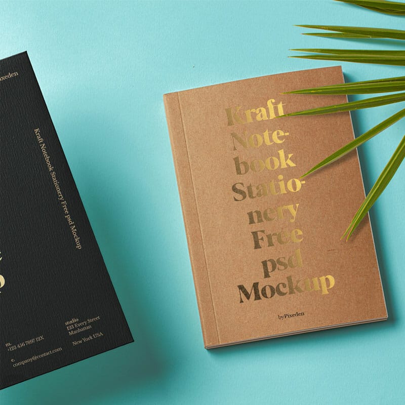 Stationery Set Kraft Notebook PSD Mockup » CSS Author