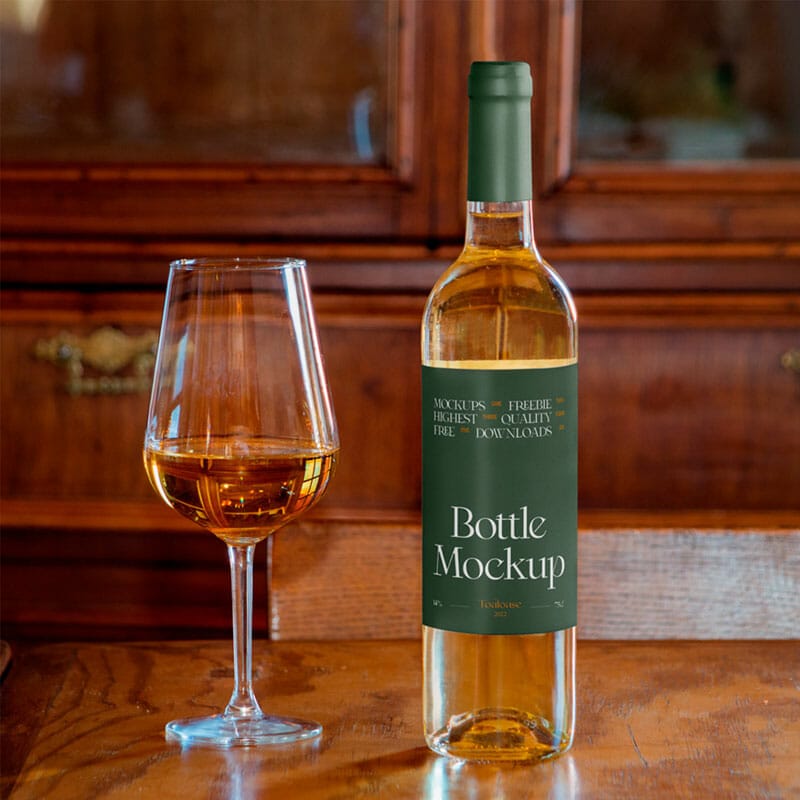 Free Bottle With Wine Glass Mockup PSD » CSS Author