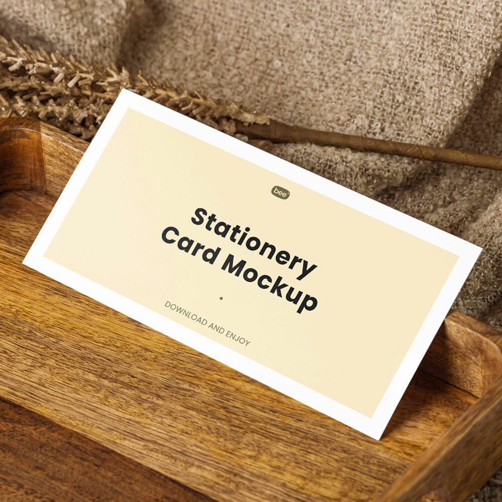 Free Oblong Card On Wooden Plate Mockup PSD » CSS Author