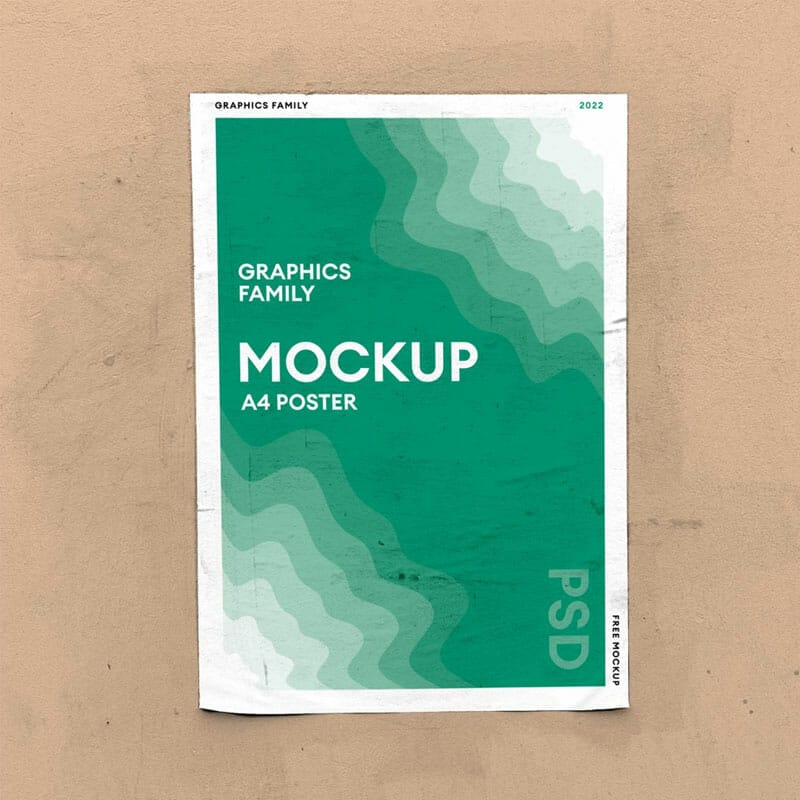 Free Wall Glued Poster Mockup PSD » CSS Author