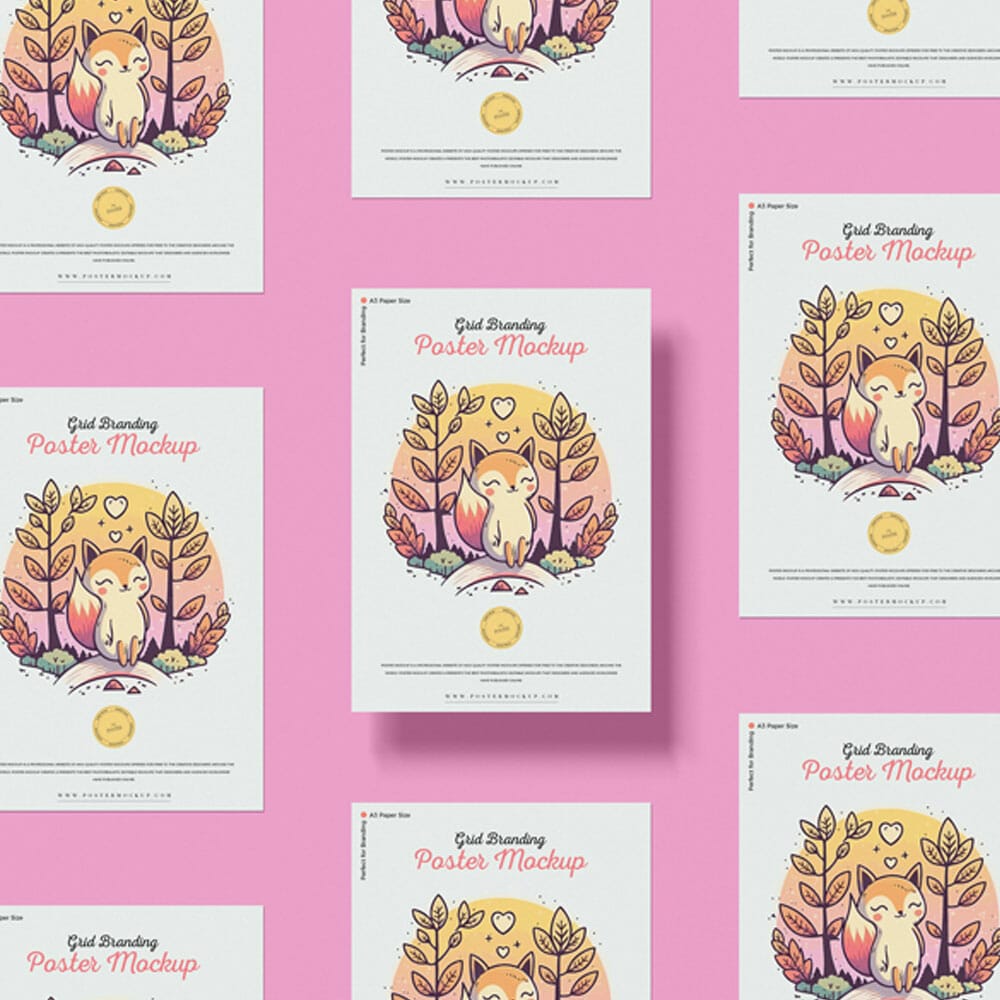 Top View Grid Branding A3 Poster Mockup PSD » CSS Author