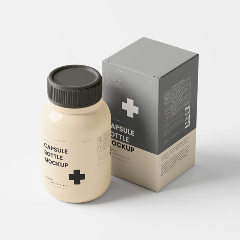 Free Capsule Bottle With Box Mockup PSD » CSS Author