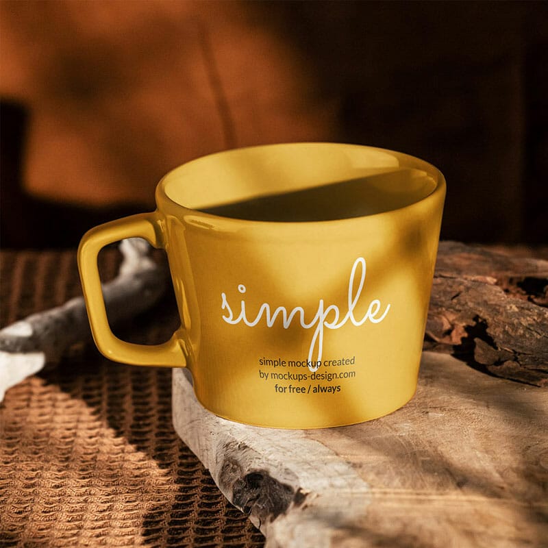 Free Coffee Mug On A Wood Slice Mockup PSD » CSS Author