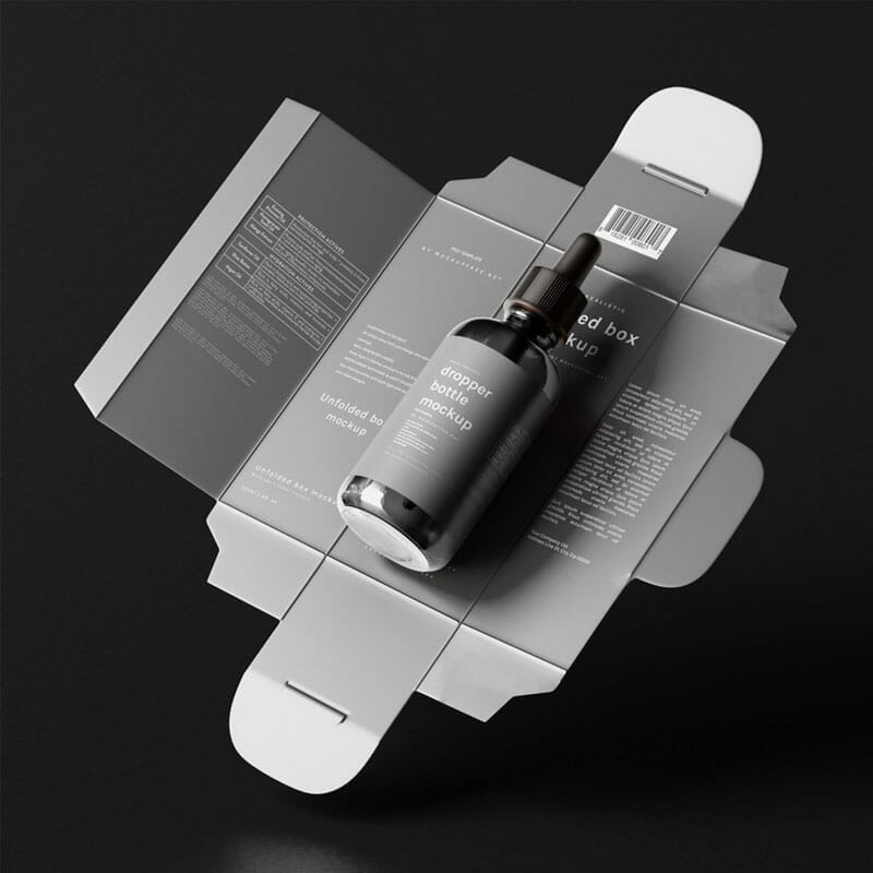 Free Unfolded Box And Amber Glass Dropper Bottle Mockups PSD » CSS Author