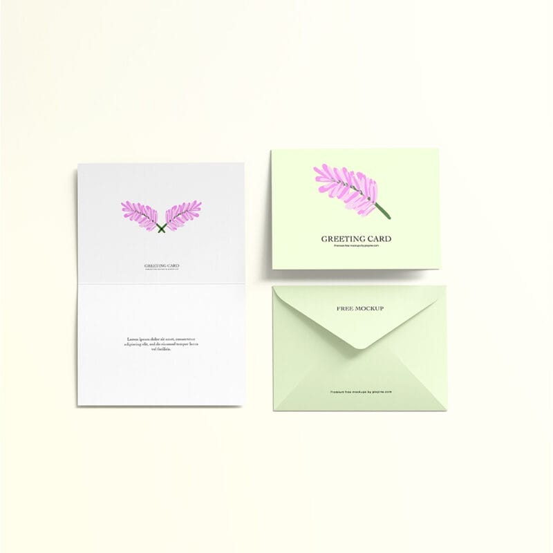 Two Fold Greeting Card With Envelope Mockup PSD
