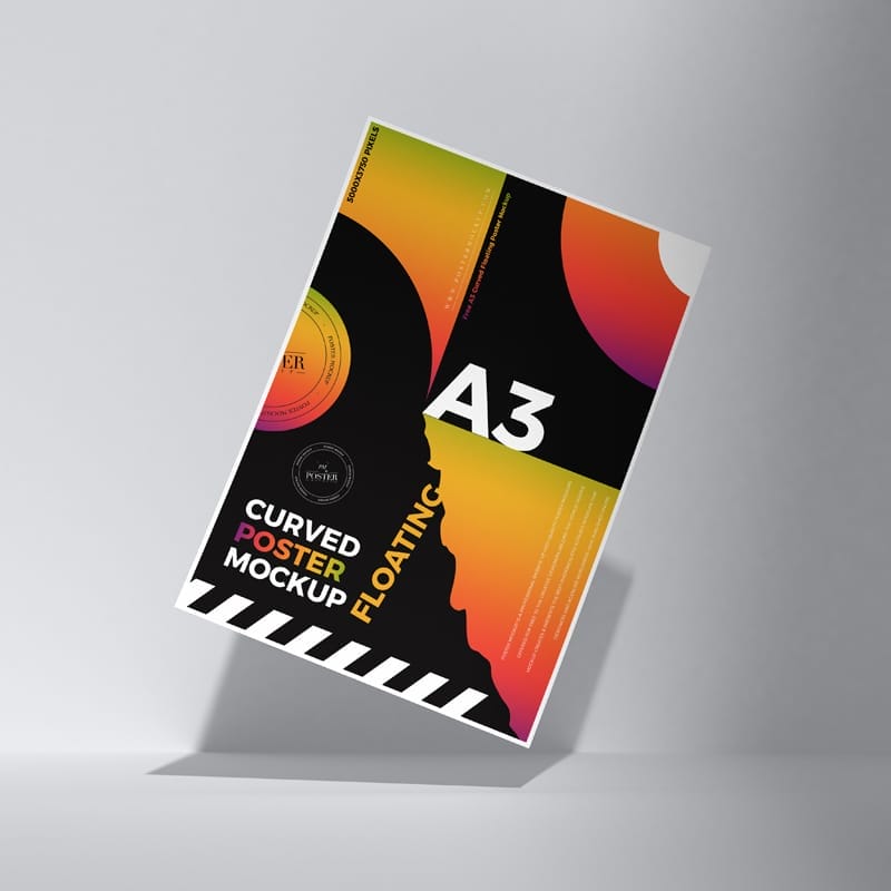 Free A3 Curved Floating Poster Mockup PSD