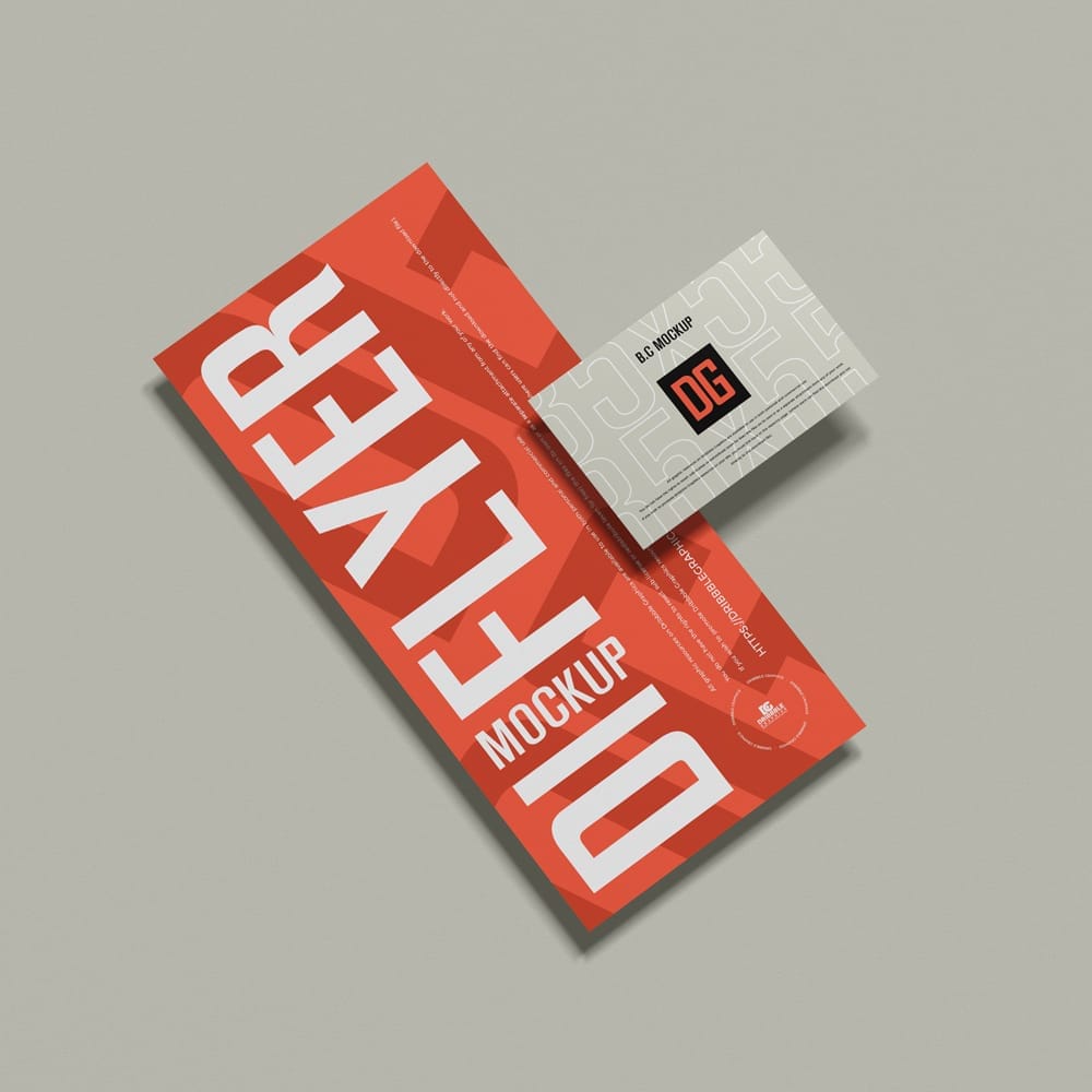 Free Dl Flyer With Business Card Mockup PSD
