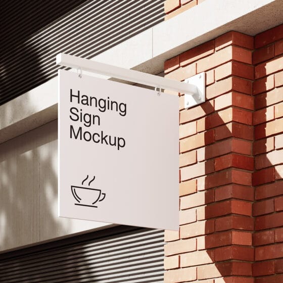 Free Hanging Sign On Brick Wall Mockup PSD