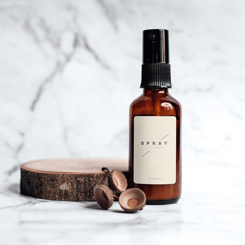 Mini Spray Bottle Sticker Mockup PSD