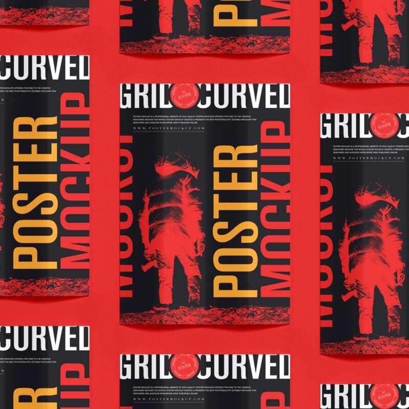 Free Grid Curved A3 Poster Mockup PSD