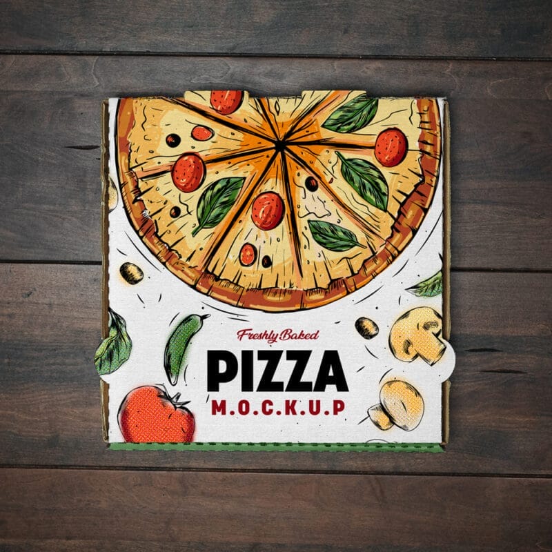 Free Top View Pizza Box Mockup PSD