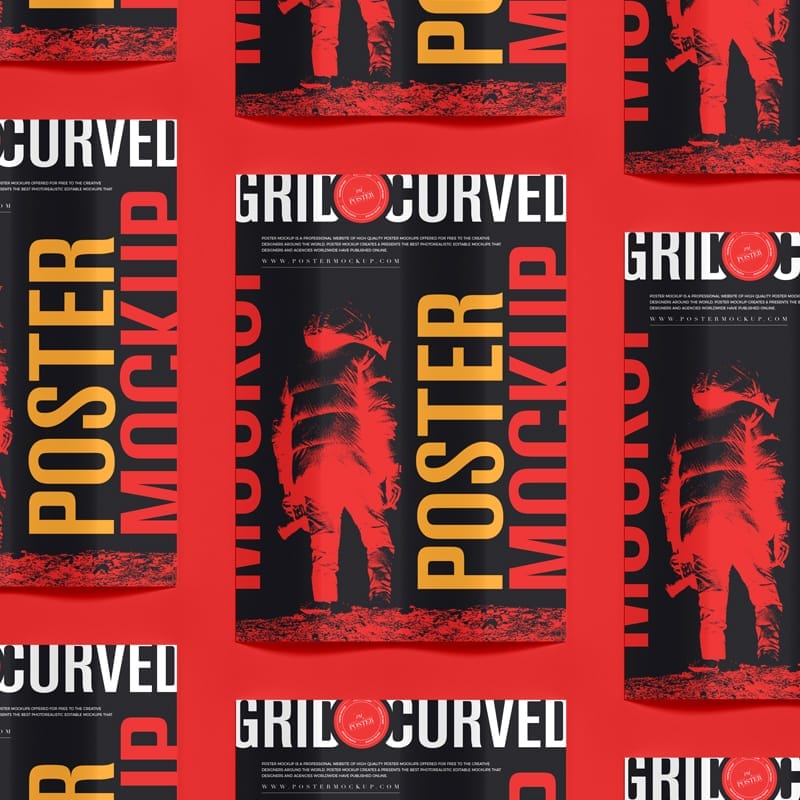Free Grid Curved A3 Poster Mockup PSD