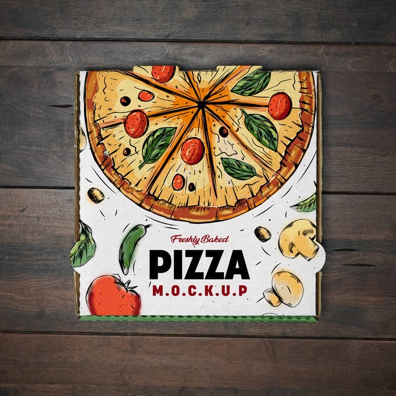 Free Top View Pizza Box Mockup PSD