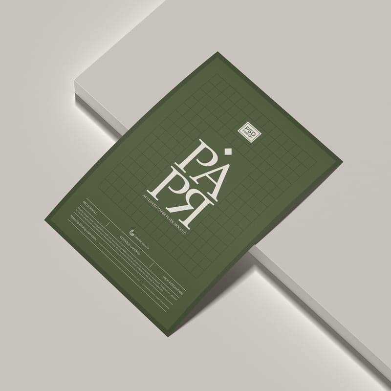 Free A4 Curved Paper Flyer Mockup PSD
