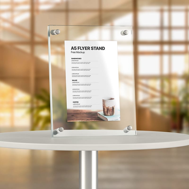 Free A5 Flyer Stand Mockup PSD