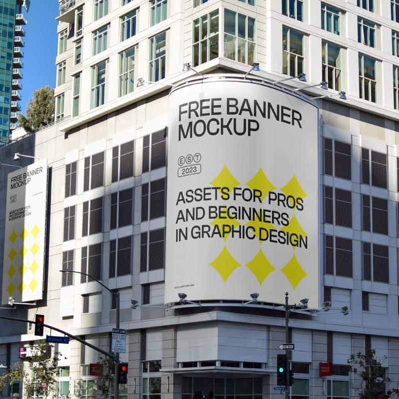 Free Banners On Building Mockup PSD