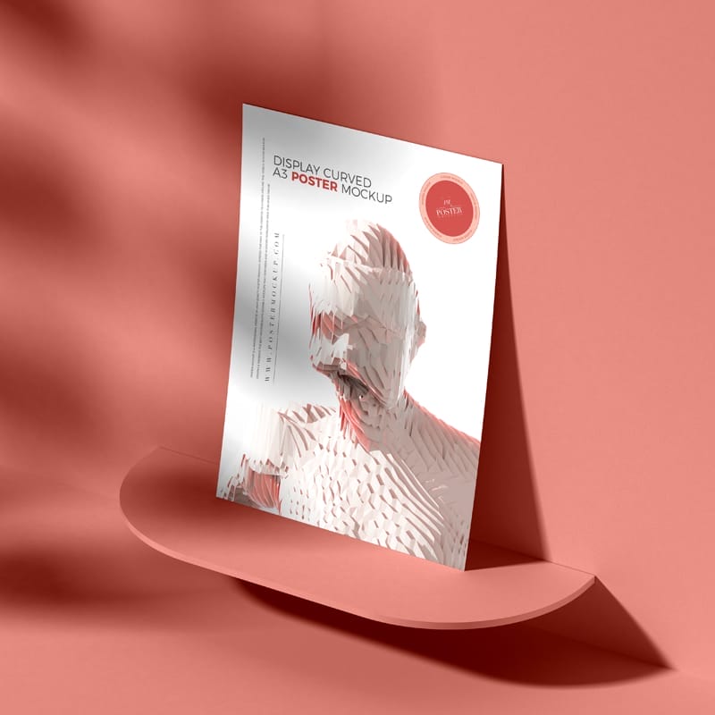 Free Display Curved A3 Poster Mockup PSD