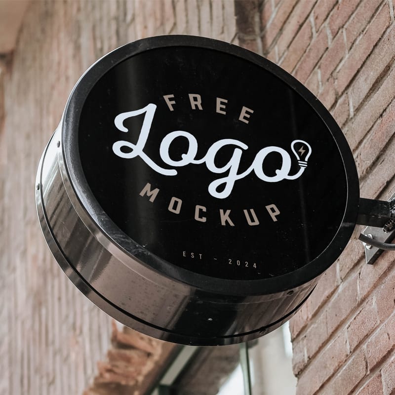 Free Round Shop Signage Mockup PSD