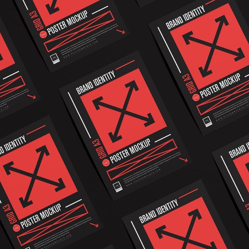 Free Brand Identity Grid A3 Poster Mockup PSD