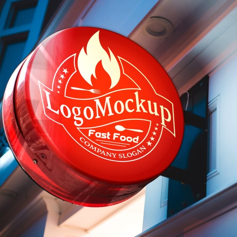 Free Red Sign Logo Mockup PSD