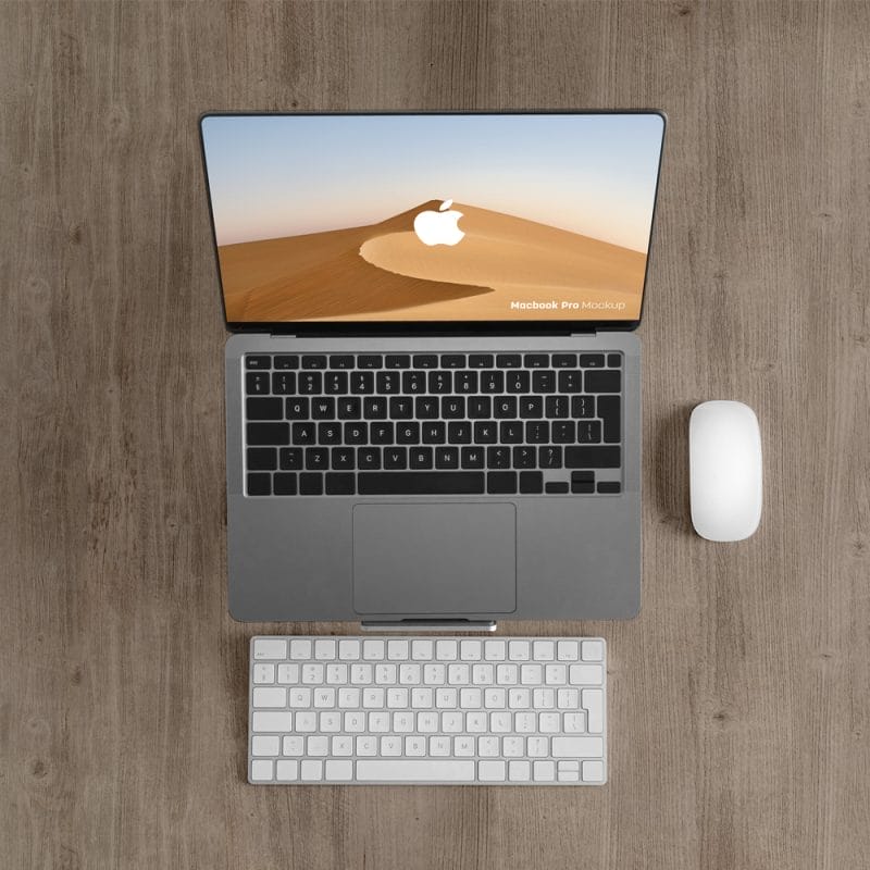 Free Top View MacBook Pro Mockup PSD