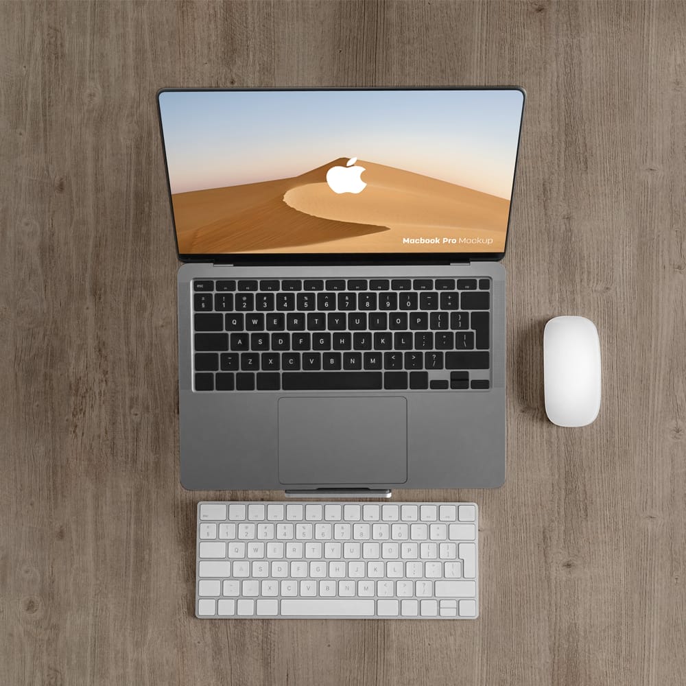 Free Top View MacBook Pro Mockup PSD