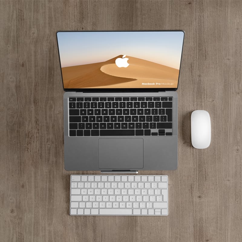 Free Top View MacBook Pro Mockup PSD