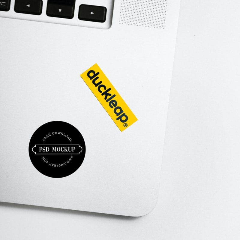 Free Stickers On Laptop Mockup PSD