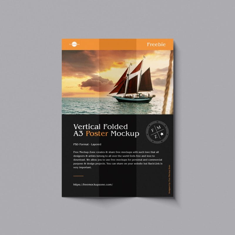 Free Vertical Folded A3 Poster Mockup PSD