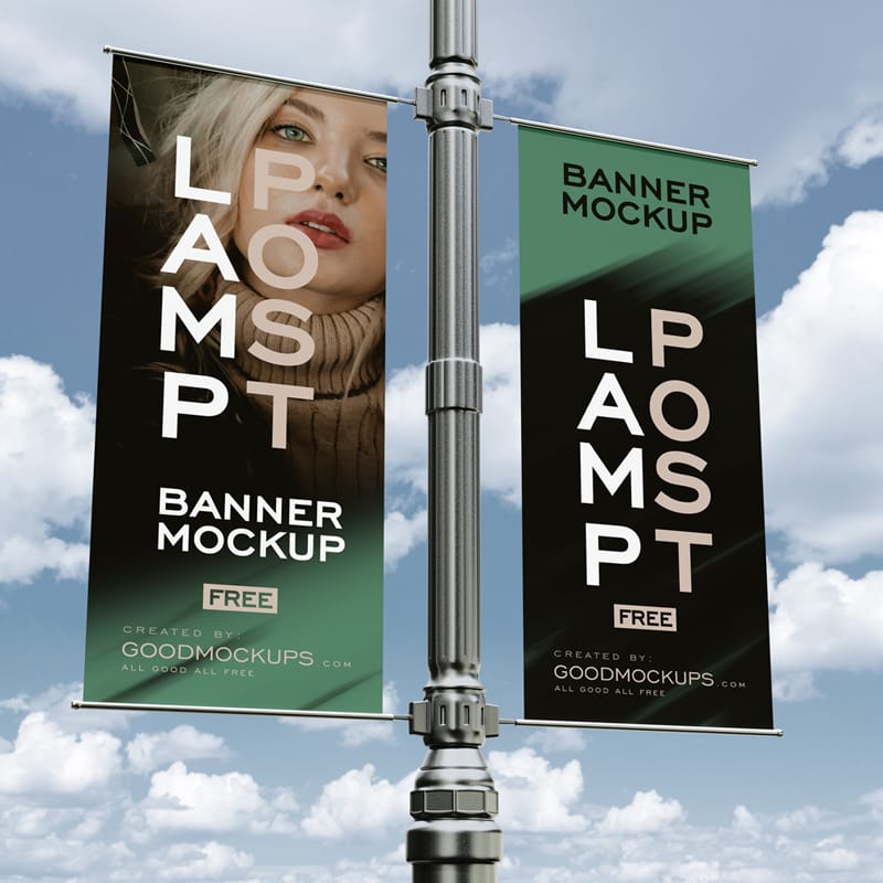 Free Street Lamp Post Banner Mockup PSD