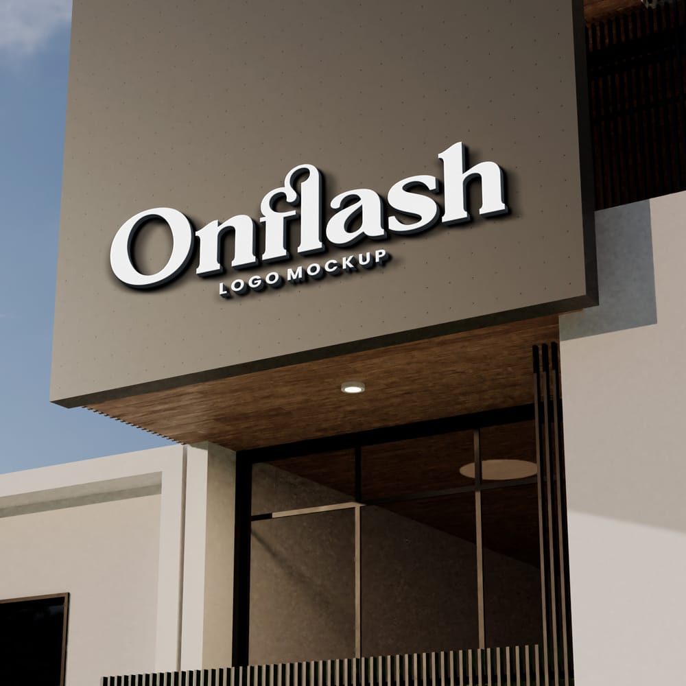 Free 3D Sign Building Logo Mockup PSD